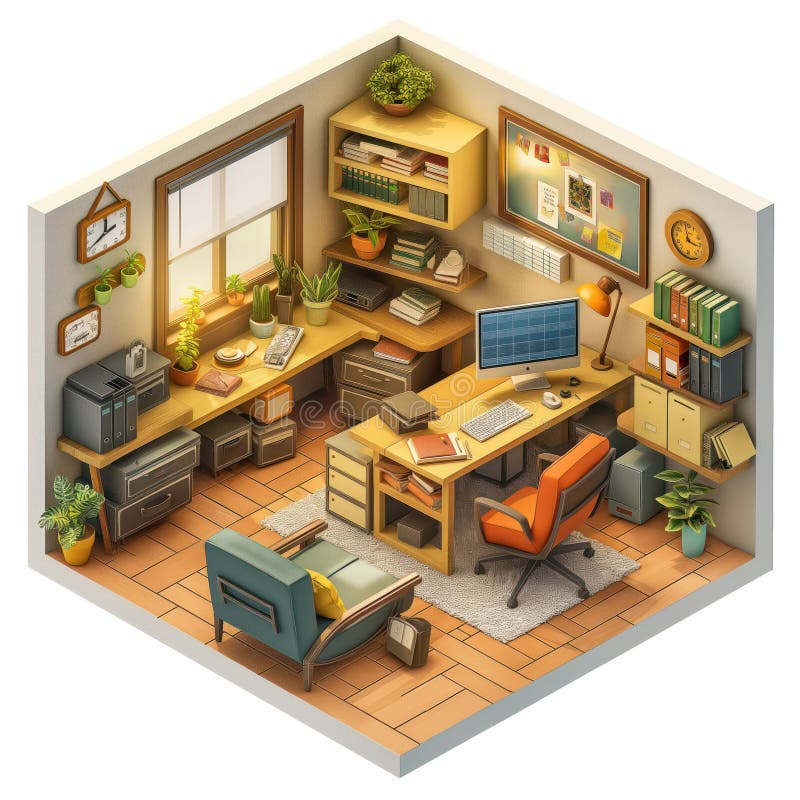 Isometric Office Interior Design Stock Illustration - Illustration of ...