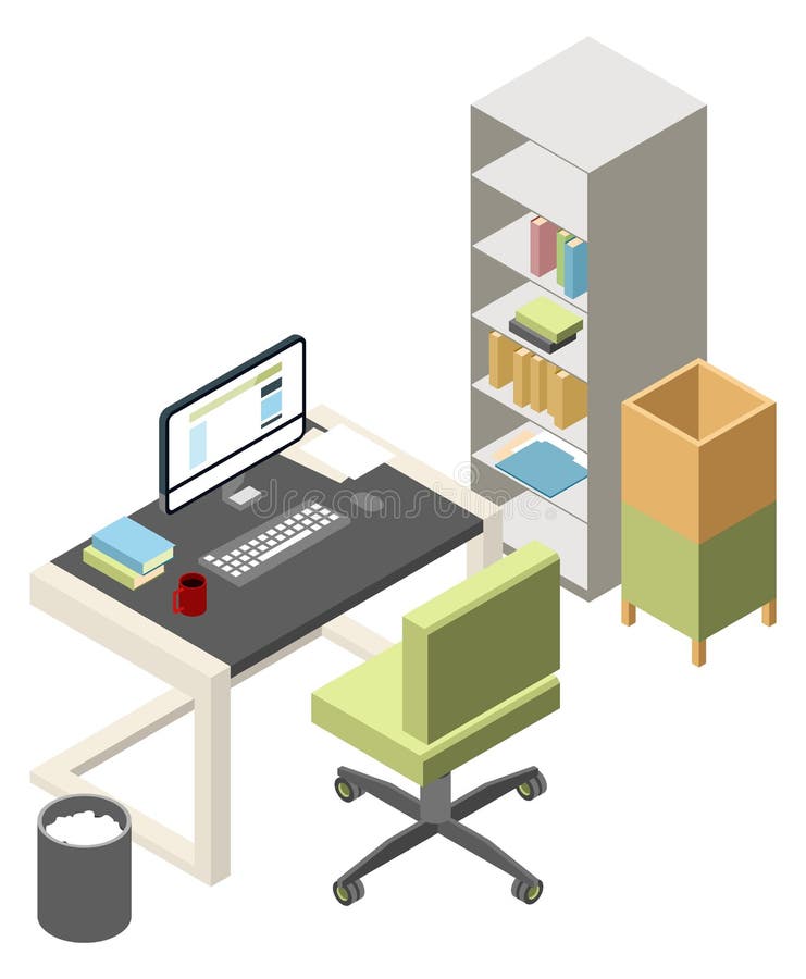 Isometric Office Worker Desk. Manager Computer Workplace Stock Vector ...