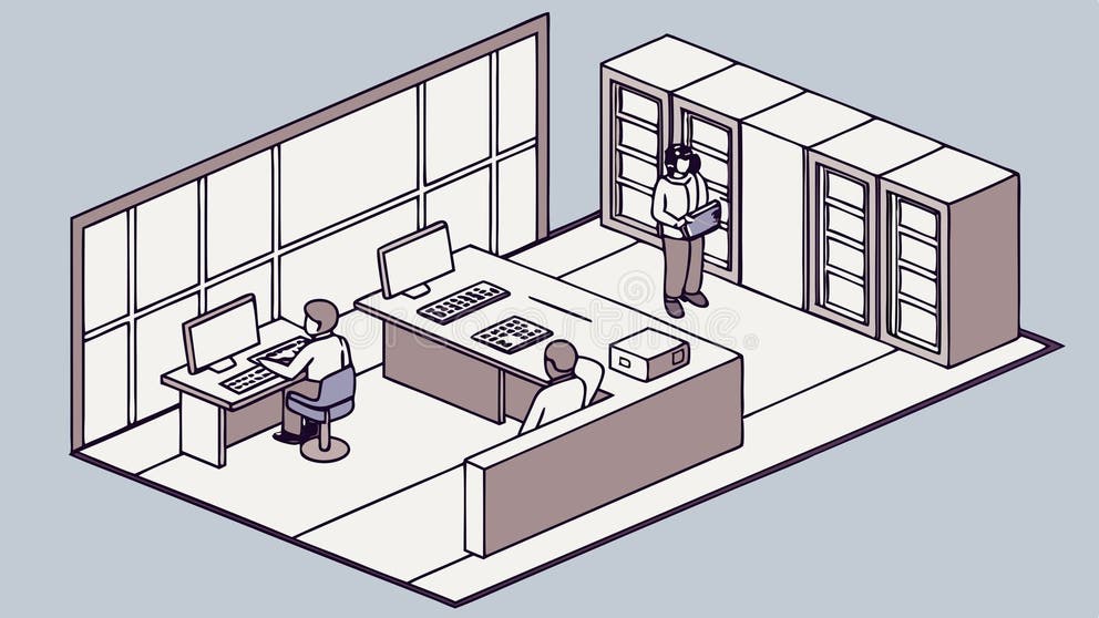 Isometric Office Interior with Multiple Workstations, Efficient Layout ...