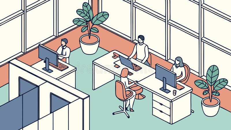 An Isometric Office Interior with Workers. a Modern Workspace. Vector ...