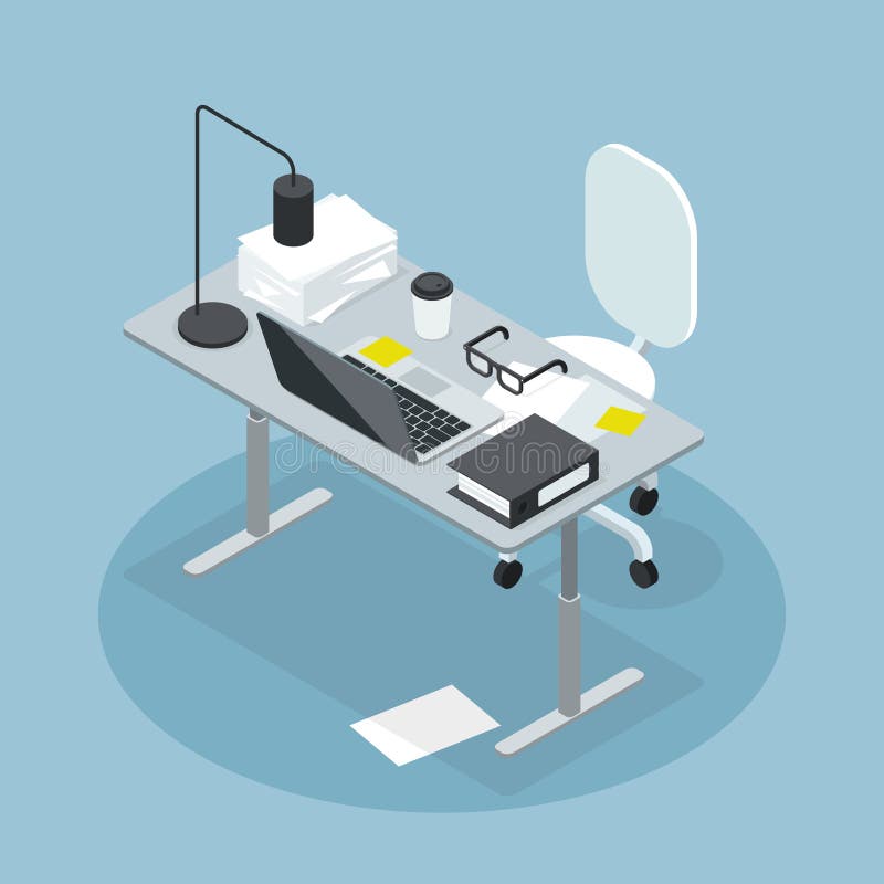 Isometric Office Workplace Vector Illustration Stock Vector ...