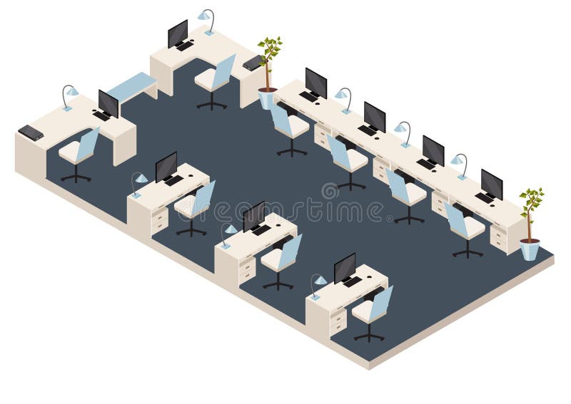 Isometric office room stock vector. Illustration of desk - 61796547