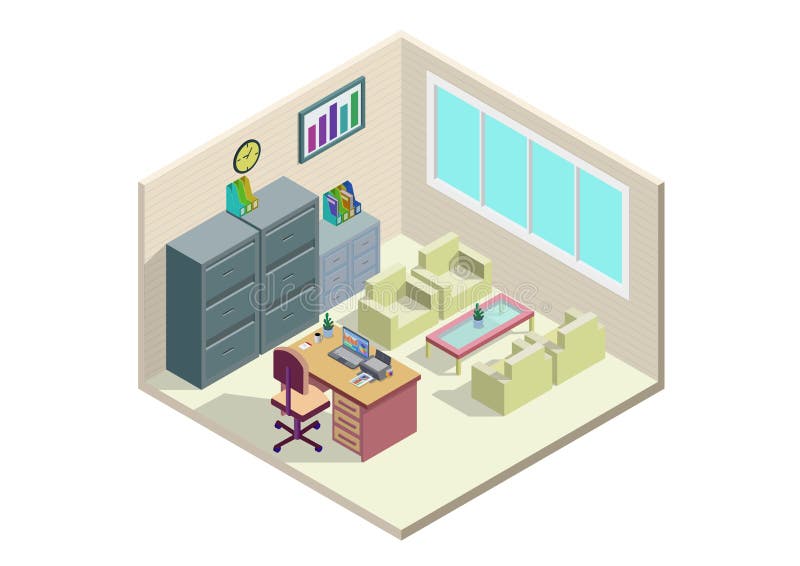 Isometric office room icon stock vector. Illustration of convention ...