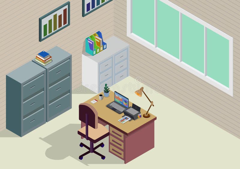 Isometric office room icon stock vector. Illustration of convention ...
