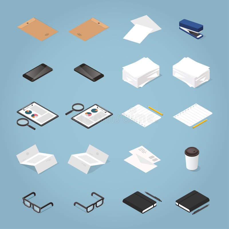 Vector Isometric Office Supplies Set Stock Vector - Illustration of ...