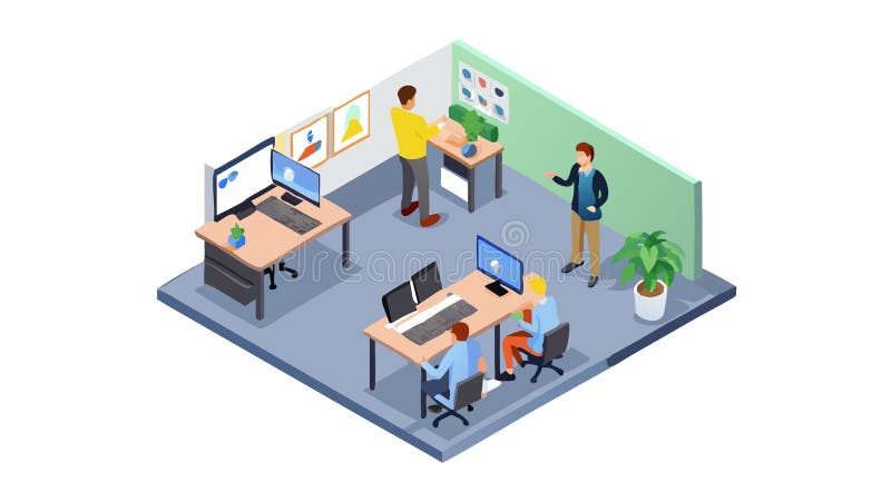 Isometric Office Team Working Collaboration Vector Illustration ...