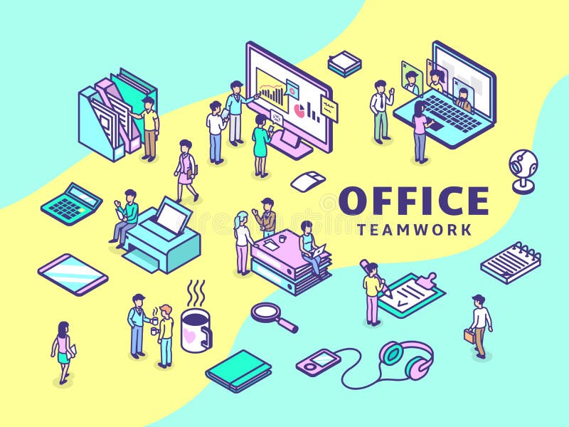 Isometric Office Work Concept. Coworking Business Flow, Staff Marketing ...