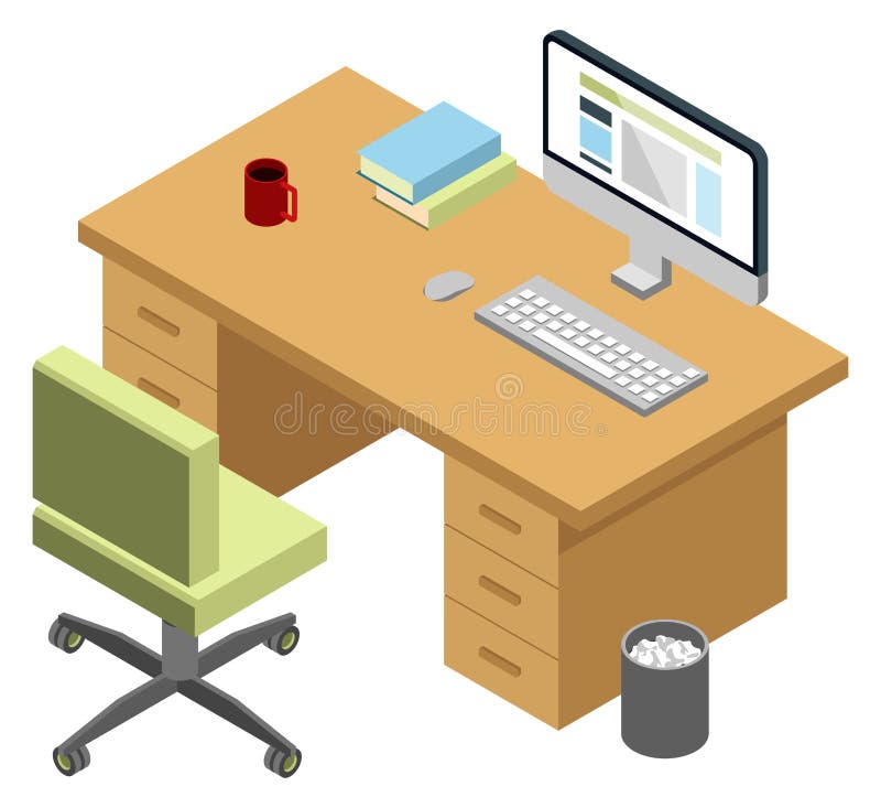 Isometric Office Worker Desk. Manager Computer Workplace Stock Vector ...