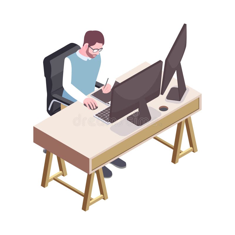 Isometric Office Worker stock illustration. Illustration of design ...