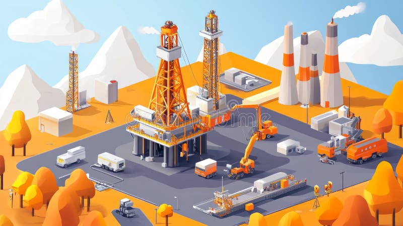 Isometric Oil Rig and Refinery with Various Machinery. Heavy Industrial ...