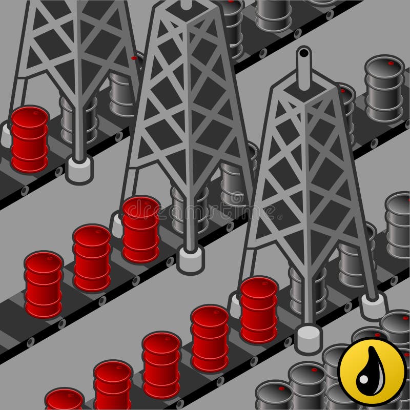 Isometric Oil Towers in Production of Barrels Stock Vector ...