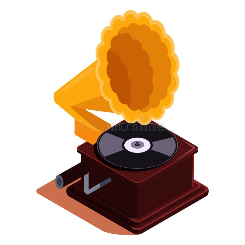 Isometric Old Wooden Gramophone with Record Stock Vector - Illustration ...