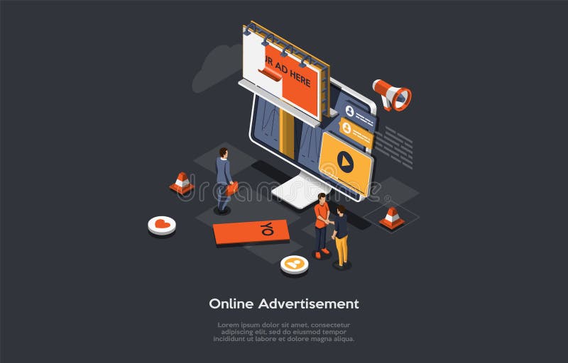 Isometric Online Advertisement Concept, New Advertising Technologies ...
