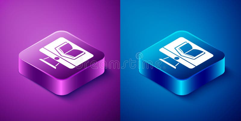 Isometric Online Class Icon Isolated on Blue and Purple Background ...
