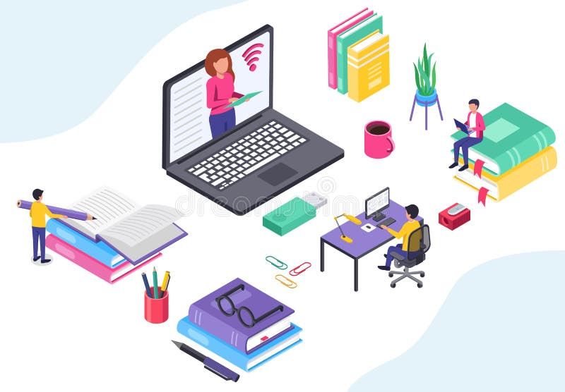 Isometric Online Education, Distance Study and Learn Stock Illustration ...