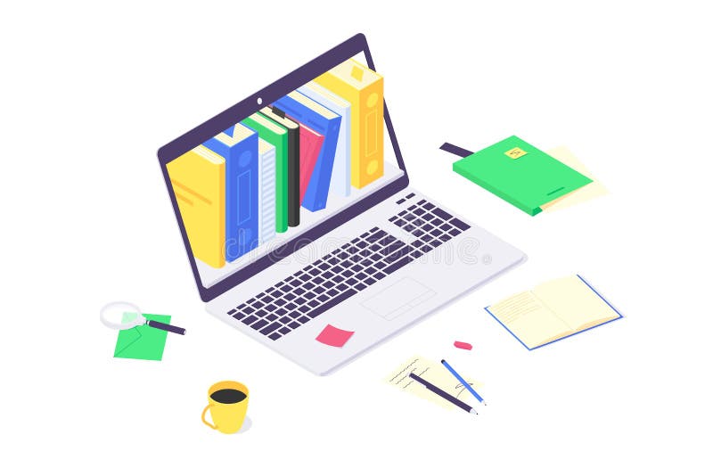 Isometric Online Education Study and Teaching Concept, Computer Learn ...