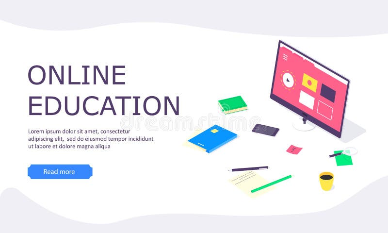 Isometric Online Education Study Web Template Computer Learn and Book ...