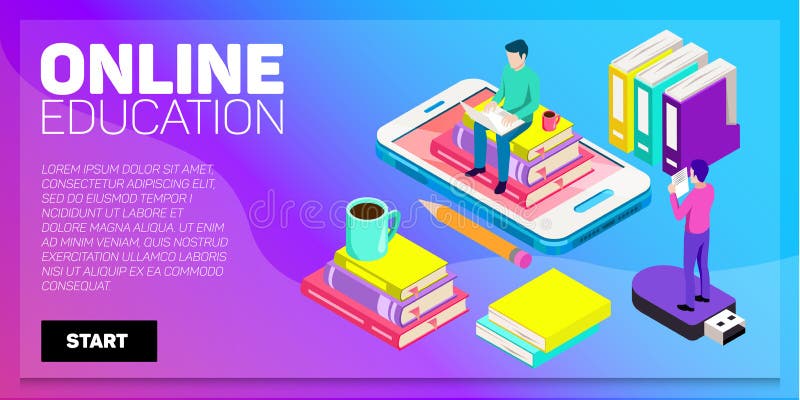 Isometric Online Education Vector Banner. E-learning. Imagination Ad ...