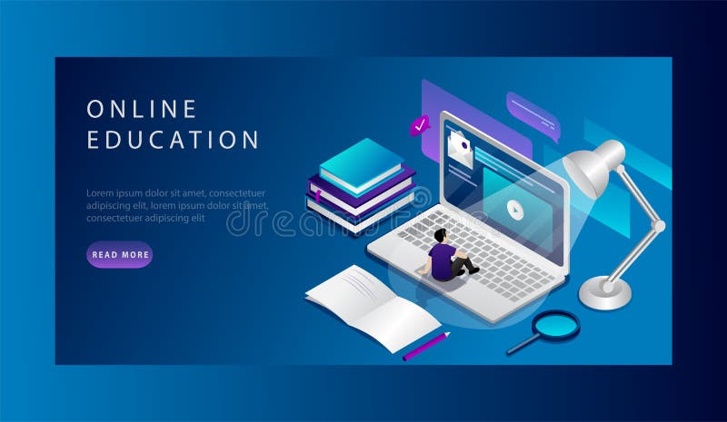 Isometric Online Education Website Landing Page Concept. Student is ...