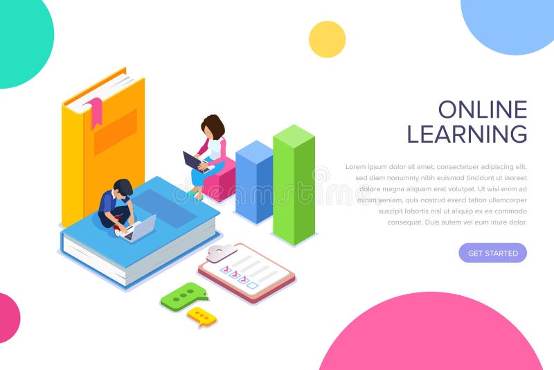 Isometric Online Learning or Courses Concept. Students or ...