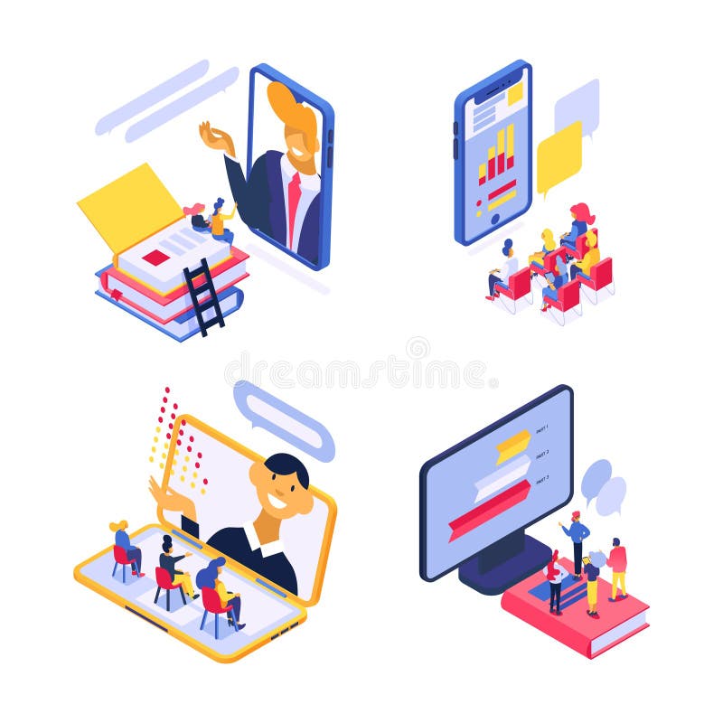 Isometric Online Training Technology Vector Illustration, Student in ...