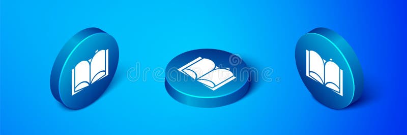 Isometric Open Book Icon Isolated on Blue Background. Blue Circle ...