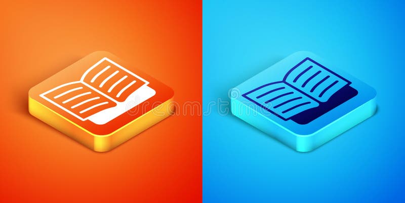 Isometric Open Book Icon Isolated on Orange and Blue Background. Vector ...