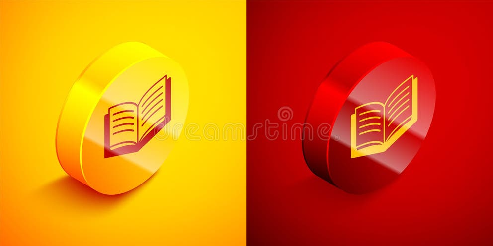 Isometric Open Book Icon Isolated on Orange and Red Background. Circle ...