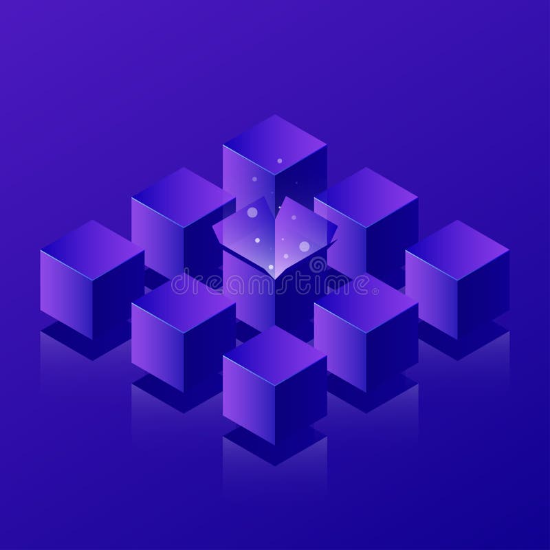 Isometric Open Box Neon Illustration Stock Vector - Illustration of ...