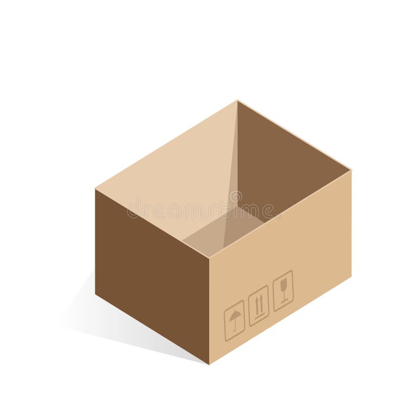 Isometric Open Empty Cardboard Box, Carton Brown Crate Packaging Stock ...