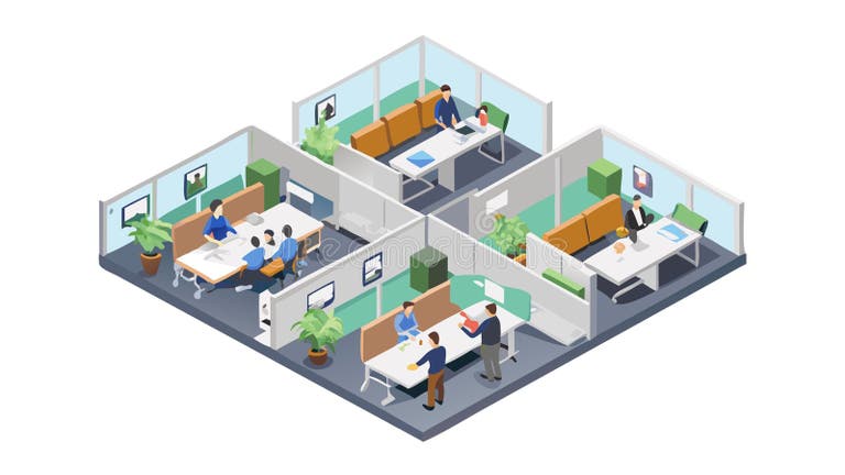 Isometric Open Office Layout, Modern Workspace Design, Vector Design ...