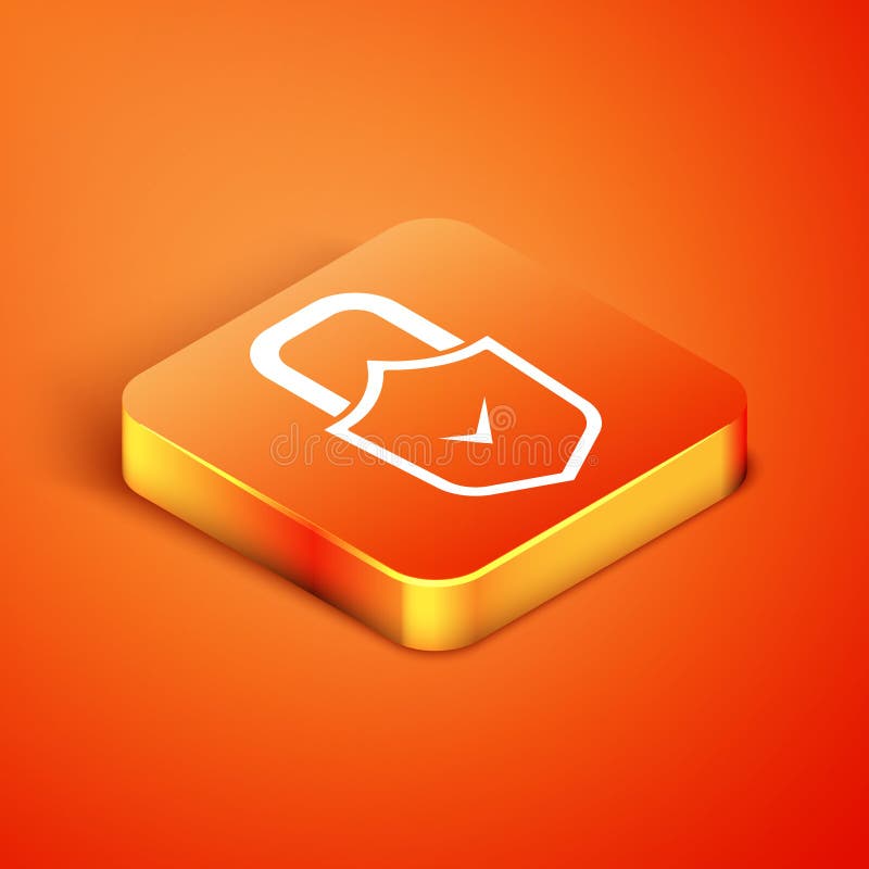 Isometric Open Padlock and Check Mark Icon Isolated on Orange ...