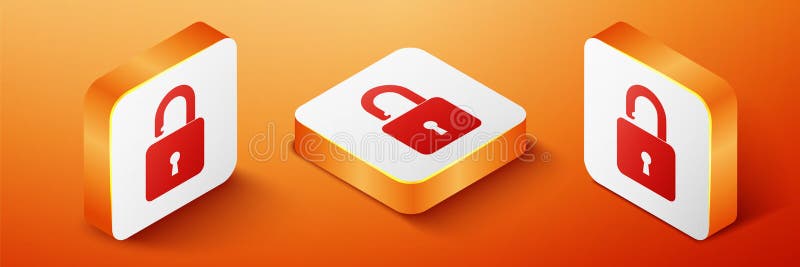 Isometric Open Padlock Icon Isolated on Orange Background. Opened Lock ...