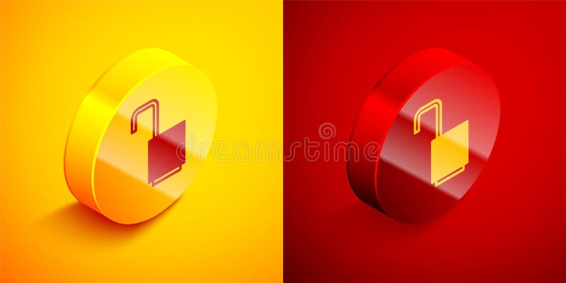 Isometric Open Padlock Icon Isolated on Orange and Red Background ...