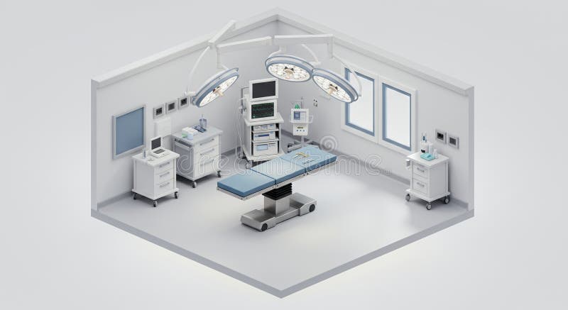 Isometric Operating Room with Surgical Table Equipment and Tile Floor ...