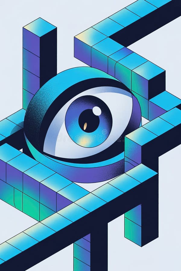 Isometric Optical Illusion Featuring a Large Eye between Geometric ...