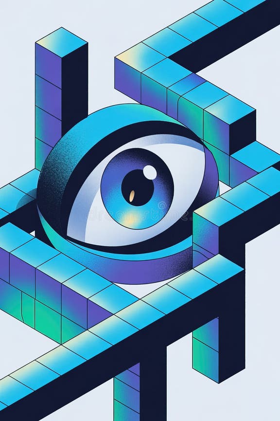 Isometric Optical Illusion Featuring a Large Eye between Geometric ...