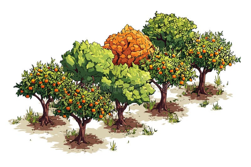 Isometric Orchard with Apple or Orange Trees Isometric Isolated Stock ...