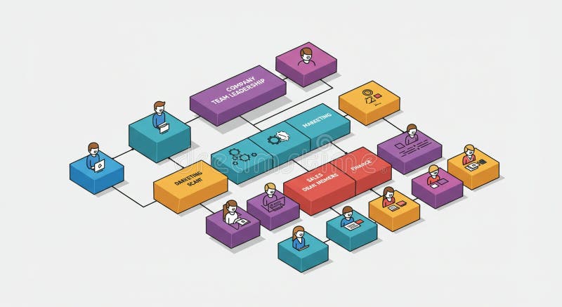 An Isometric Organizational Chart Illustrating Different Departments ...