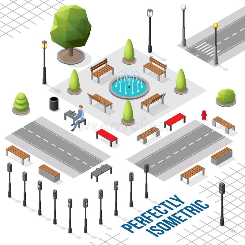 Street Elements Map Top View. City Landscape Flat Objects, Highways ...