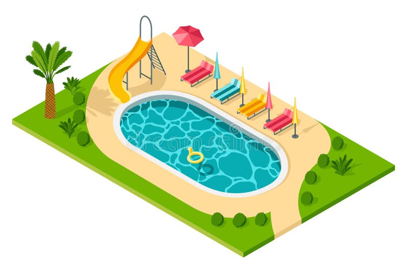 Isometric Outdoor Water Pool Creative Swimming Pool With Chaise