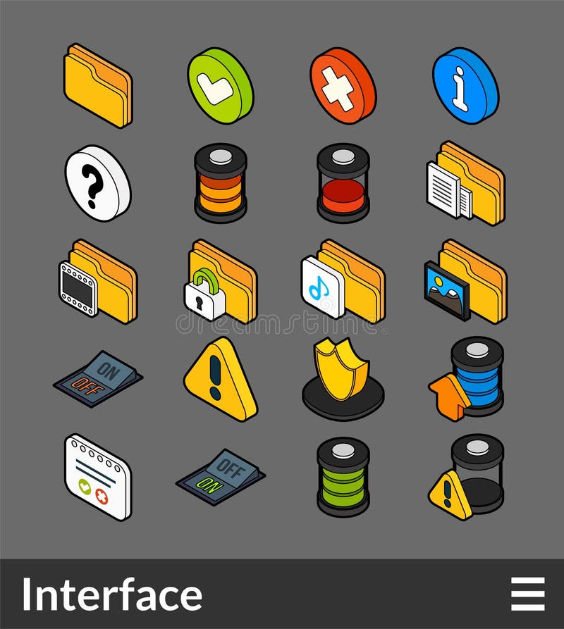 Isometric Outline Color Icons Set Stock Vector - Illustration of ...