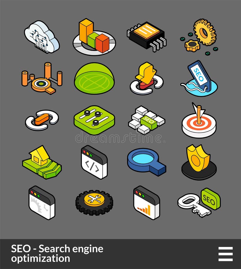 Isometric Outline Color Icons Set Stock Vector - Illustration of coding ...