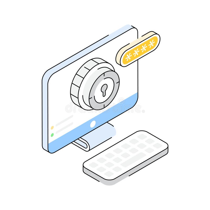An Isometric Outline Icon of Secured System Password Access Stock ...