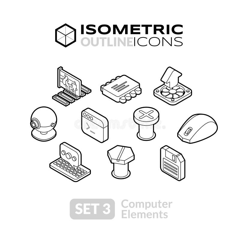 Isometric Outline Icons Set 3 Stock Vector - Illustration of diskette ...