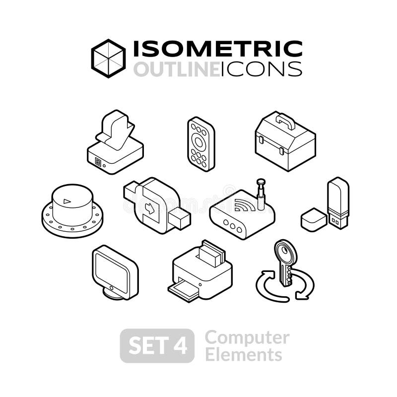 Isometric Outline Icons Set 4 Stock Vector - Illustration of ...