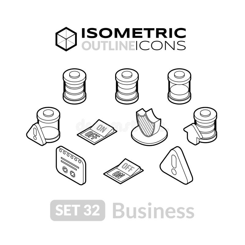 Isometric Outline Icons Set 3 Stock Vector - Illustration of diskette ...