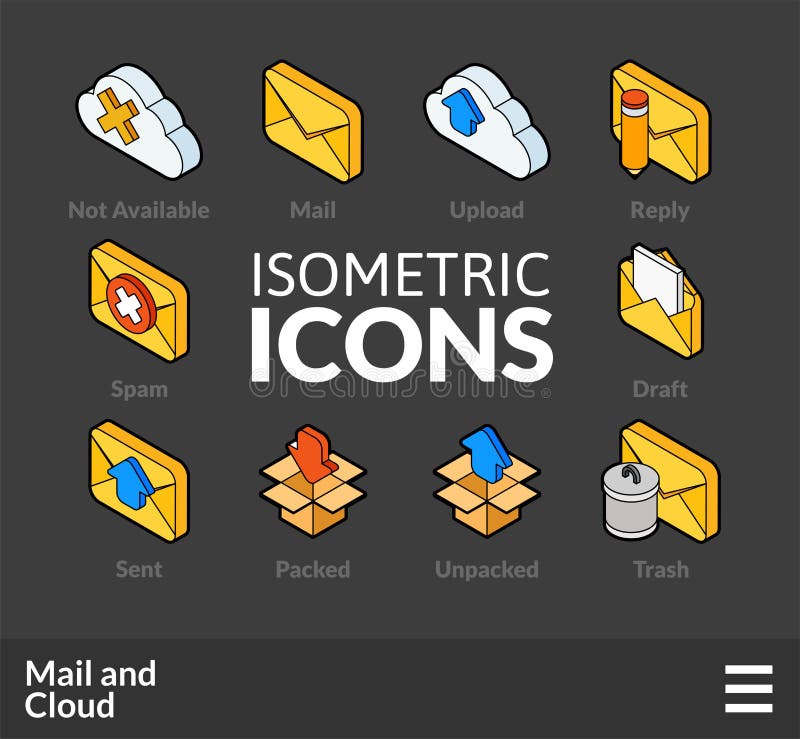 Isometric Outline Icons Set 29 Stock Vector - Illustration of mailbox ...
