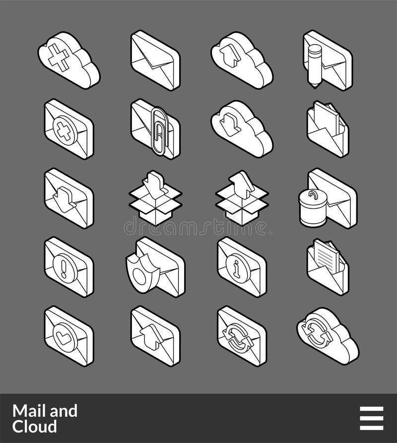 Isometric Outline Icons Set Stock Vector - Illustration of mailbox ...