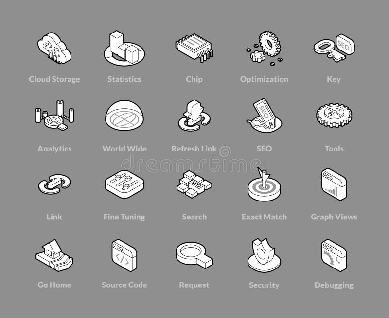 Isometric Outline Icons Set Stock Vector - Illustration of optimization ...